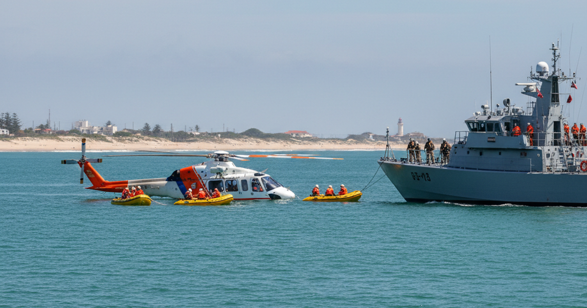 Helicóptero faz pouso forçado no mar em Cabo Frio