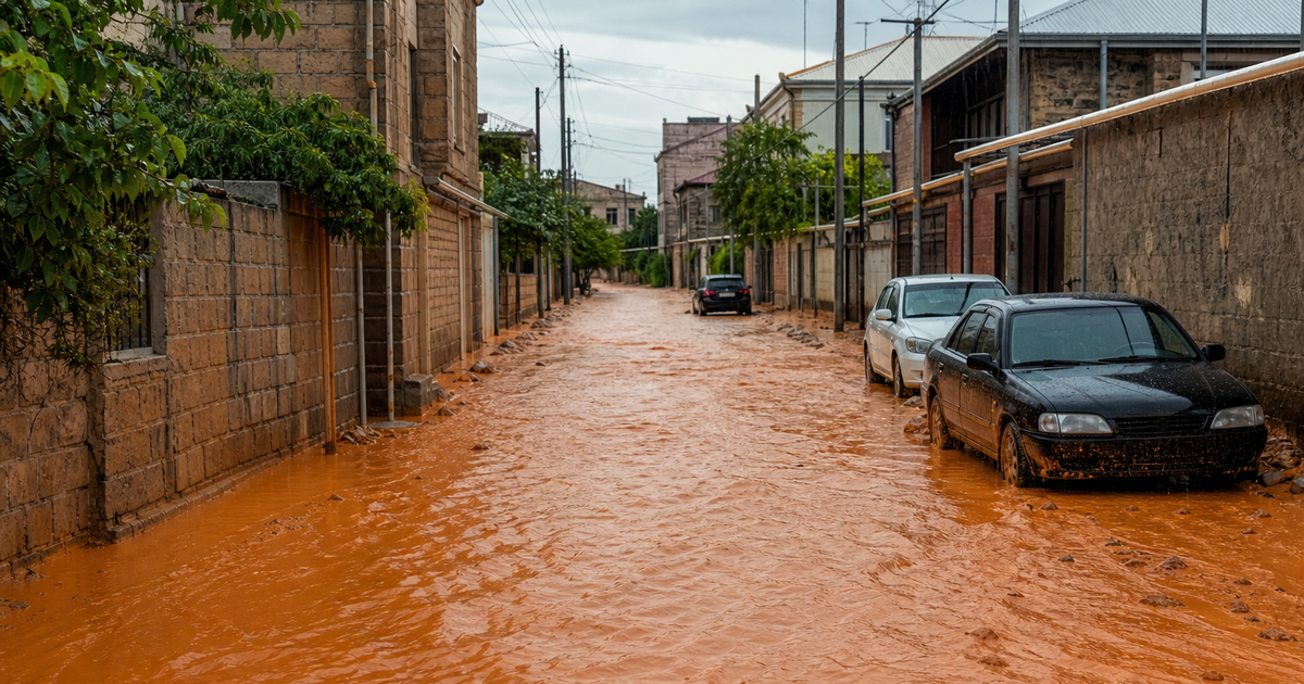 Água alaranjada de mina abandonada inunda ruas de cidade na Armênia