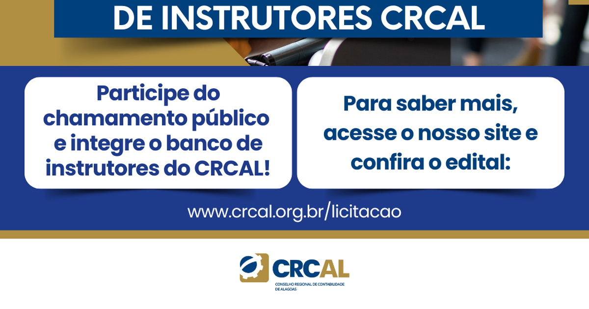 CRCAL lança edital de credenciamento para instrutores do Programa de ...
